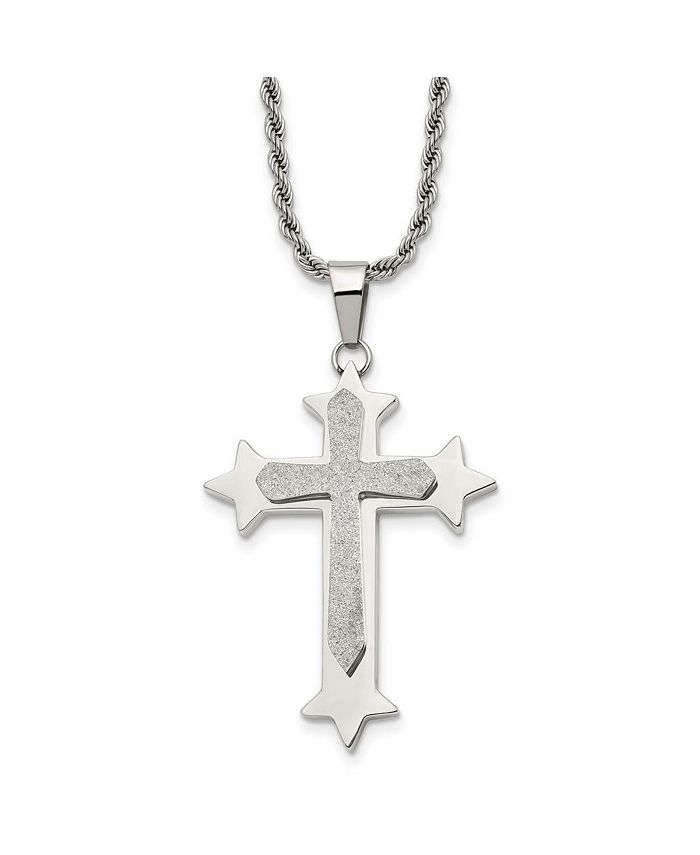 Chisel Polished and Laser Cut Cross Pendant on a Rope Chain Necklace ...