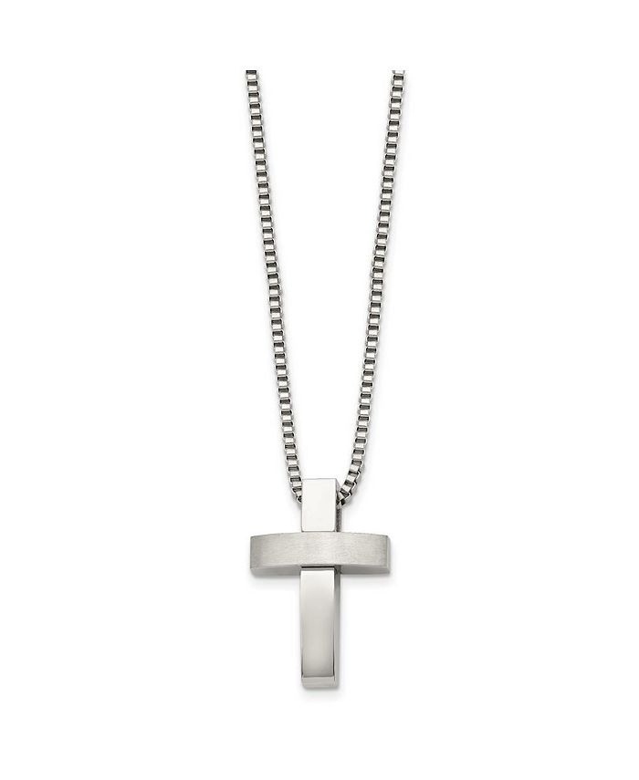 Chisel Brushed and Polished Cross Pendant on a Box Chain Necklace - Macy's