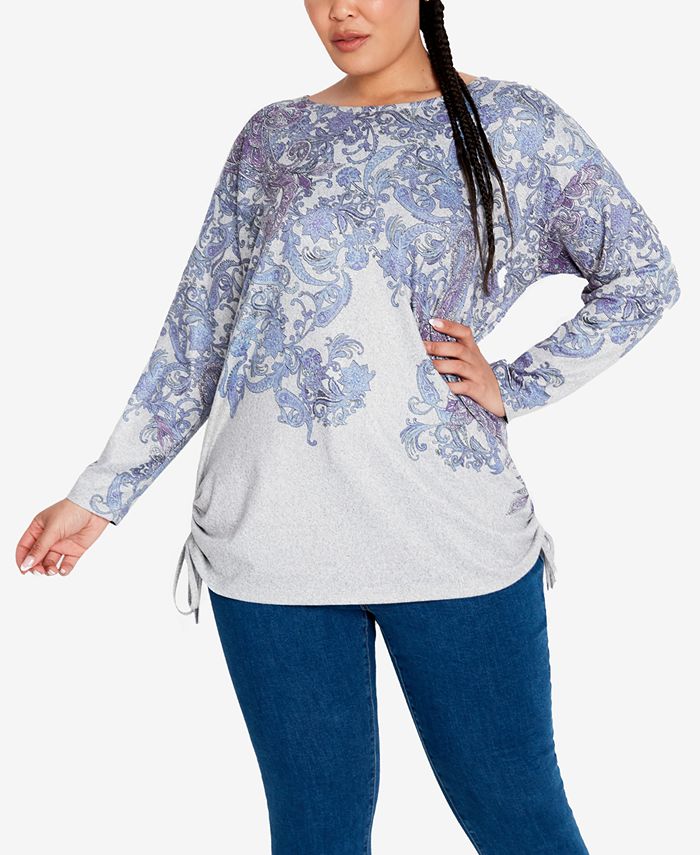 AVENUE Plus Size Charlene Side Tie Long Sleeve Top - Macy's
