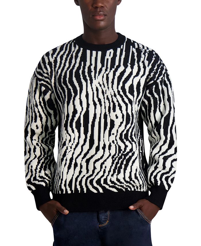 KARL LAGERFELD PARIS Men's Allover Stripes Crew Neck Sweater - Macy's