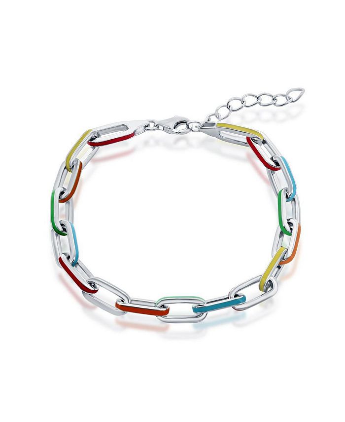 Simona Sterling Silver Multi-Color Enamel Paperclip Bracelet - Macy's