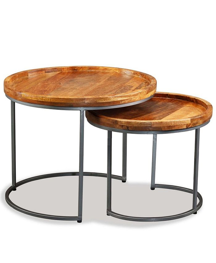 vidaXL Side Table Set 2 Pieces Solid Mango Wood - Macy's