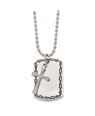 Chisel Antiqued Brushed 2 Piece Textured Cross Dog Tag Ball Chain - Macy's