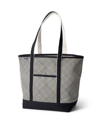 Lands' End Large Print 5 Pocket Open Top Long Handle Canvas Tote Bag ...