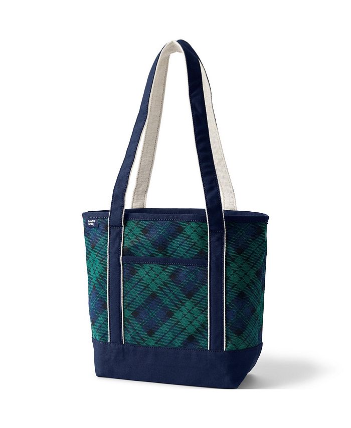 Lands' End Medium Print 5 Pocket Open Top Long Handle Canvas Tote Bag ...