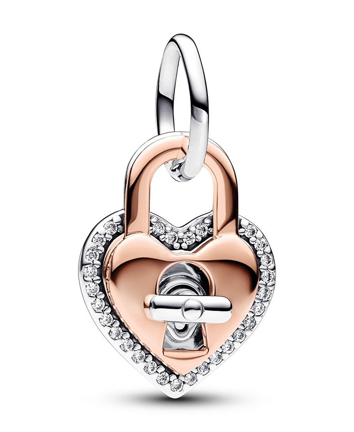 Pandora Sterling Silver and 14K Rose Gold Padlock Heart Charm - Macy's