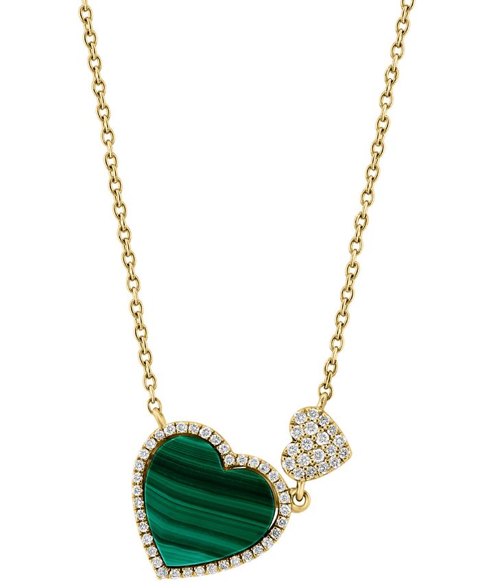 EFFY Collection EFFY® Malachite & Diamond (1/5 ct. t.w.) Double Heart ...