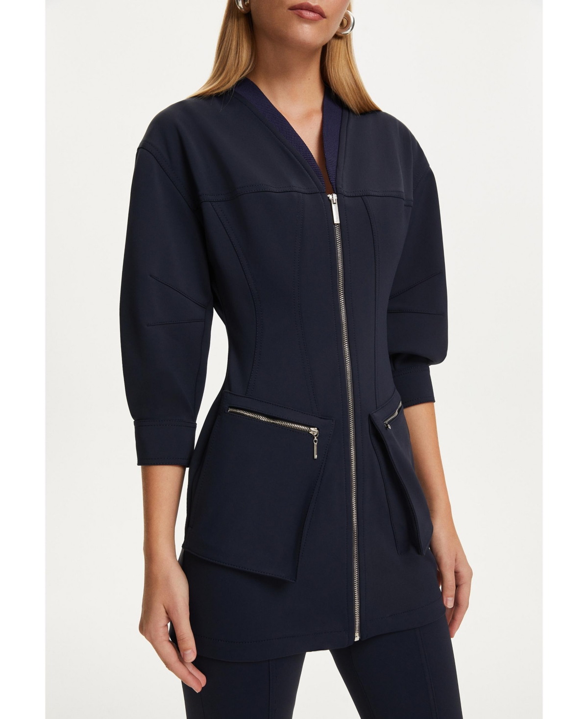 Click here for Womens Ribbed Zipper Jacket - Navy prices