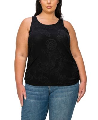 COIN 1804 Plus Size Dragon Print Mesh Side Ruched Tank Top - Macy's