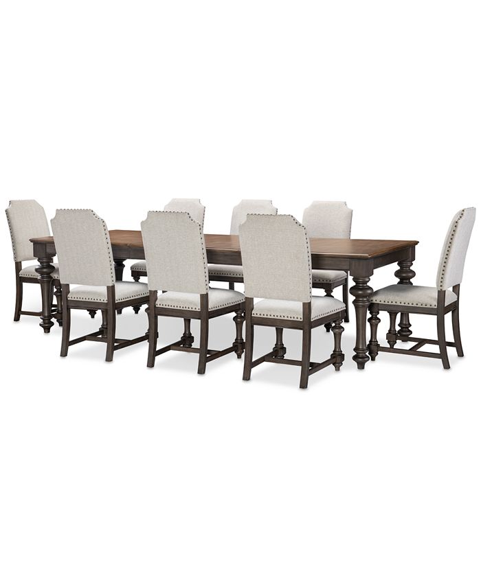 Furniture Mandeville 9pc Dining Set (Rectangular Table + 8 Upholstered ...