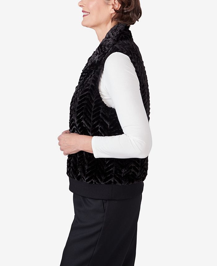 Alfred Dunner Women's Park Place Zip Up Faux Fur Vest Jacket with Knit ...