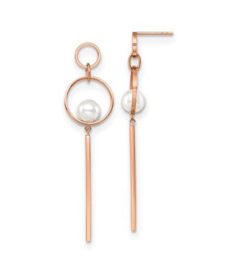 Chisel Stainless Steel Rose Plated Imitation Pearl Dangle Earrings - Macy's