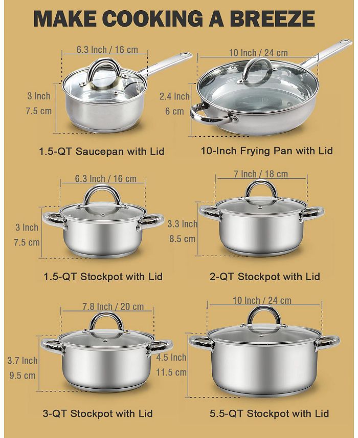 Cook N Home Kitchen Cookware Sets, 12-Piece Basic Stainless Steel Pots and Pans, Silver - Macy's