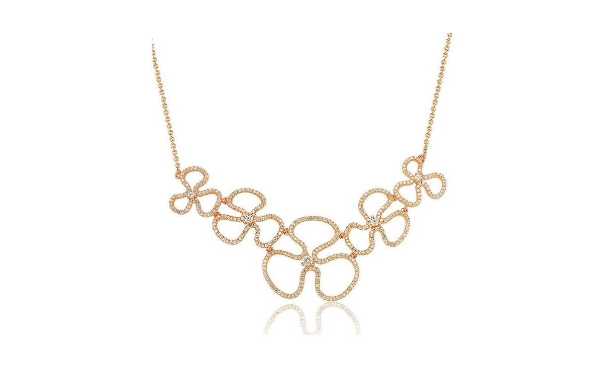 Suzy Levian Sterling Silver Cubic Zirconia Thin Floral Bib Pendant Necklace - Rose