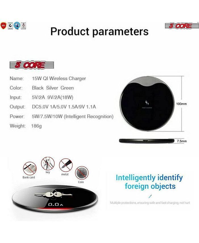 5 Core Wireless Charger Charging Station Fast QI Charging Pad w Upgraded Coil Case Friendly ...