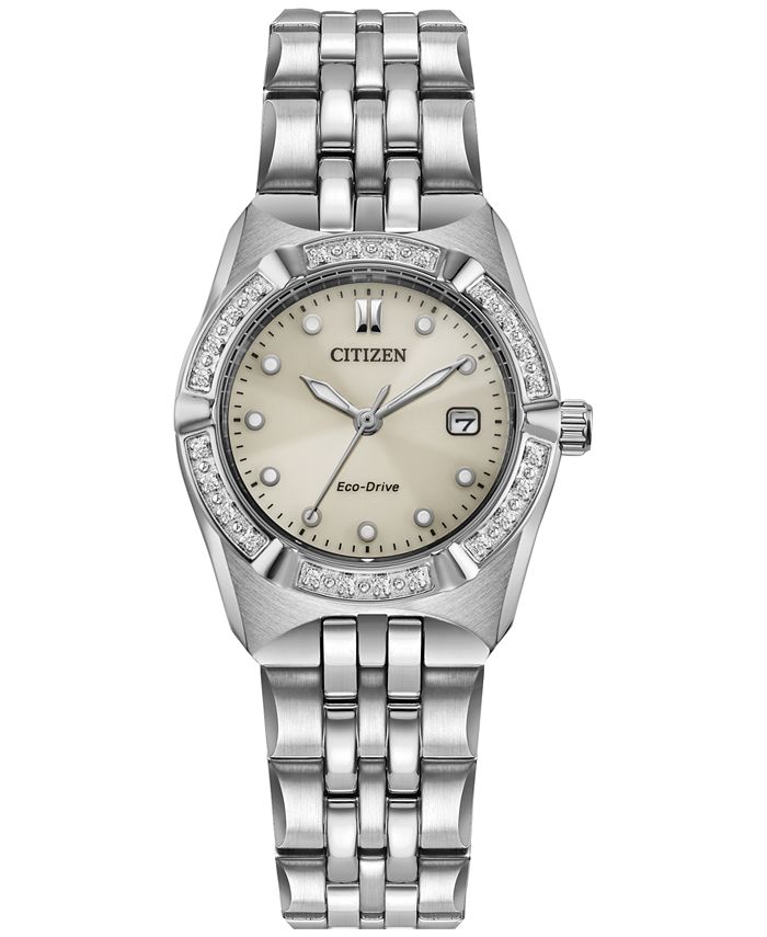Citizen Eco-Drive Women's Corso Diamond (1/10 ct. t.w.) Stainless Steel Bracelet Watch 28mm - Macy's