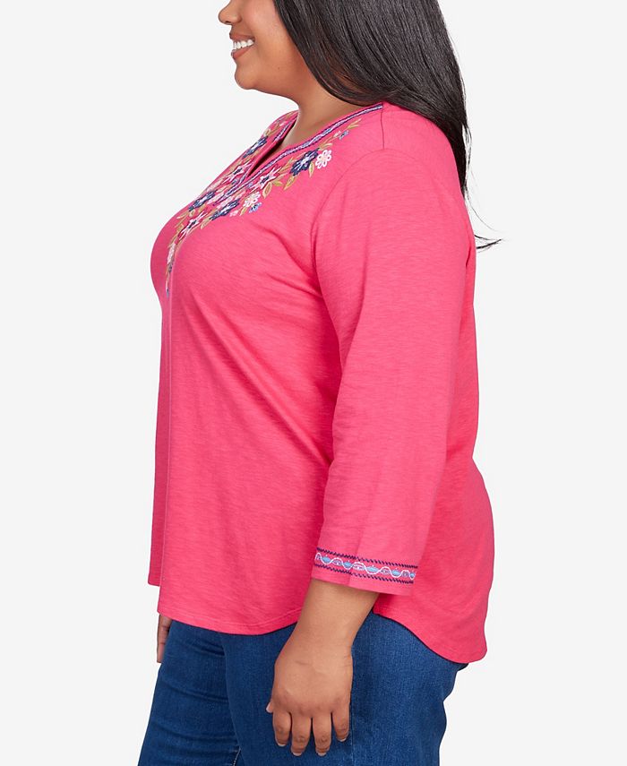 Alfred Dunner Plus Size In Full Bloom Floral Split Shirttail Hem Top - Macy's