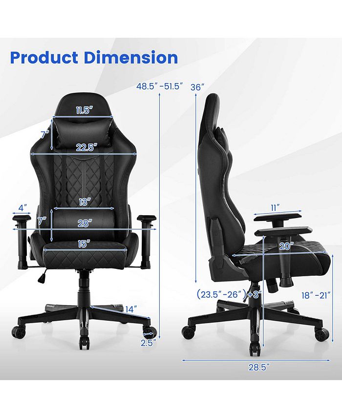 Costway Gaming Chair with RGB LED Lights Racing Game Chair with Meta ...