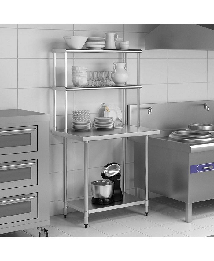 Costway Stainless Steel Table with Over shelves 36'' X 24'' Work Table ...