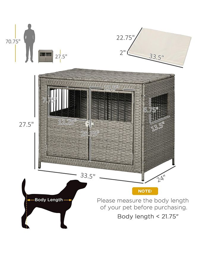 PawHut Paw Hut Rattan Dog Crate with Double Doors, Wicker Dog Cage with ...