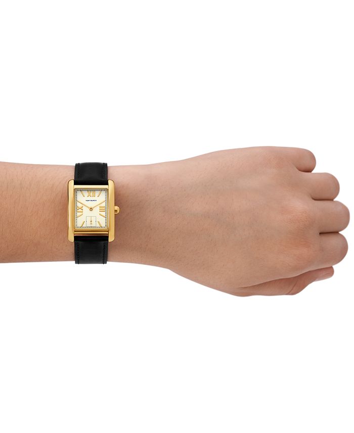 Tory Burch Women's The Eleanor Black Leather Strap Watch 25mm - Macy's