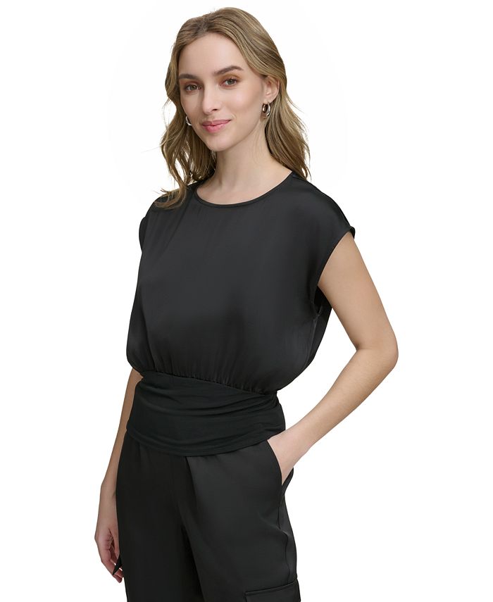 Calvin Klein Women's Banded-Waist Extended-Shoulder Top - Macy's