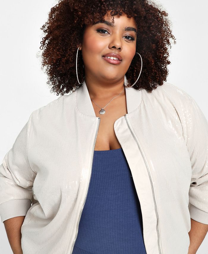 Nina Parker Trendy Plus Size Sequined Bomber Jacket - Macy's