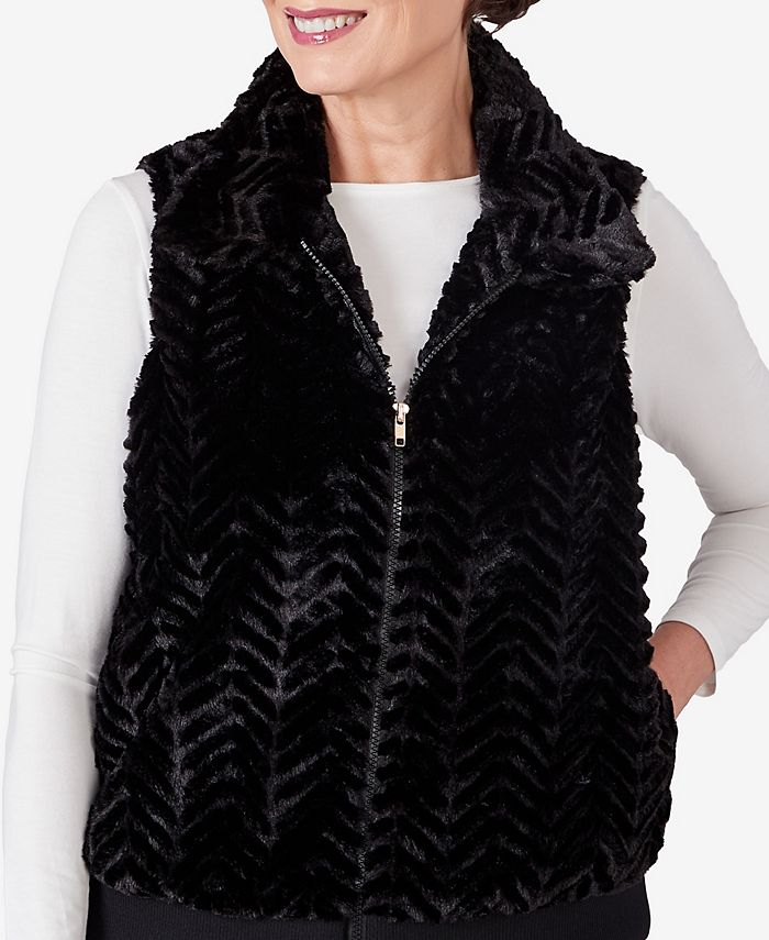 Alfred Dunner Petite Park Place Zip Up Faux Fur Knit Vest - Macy's