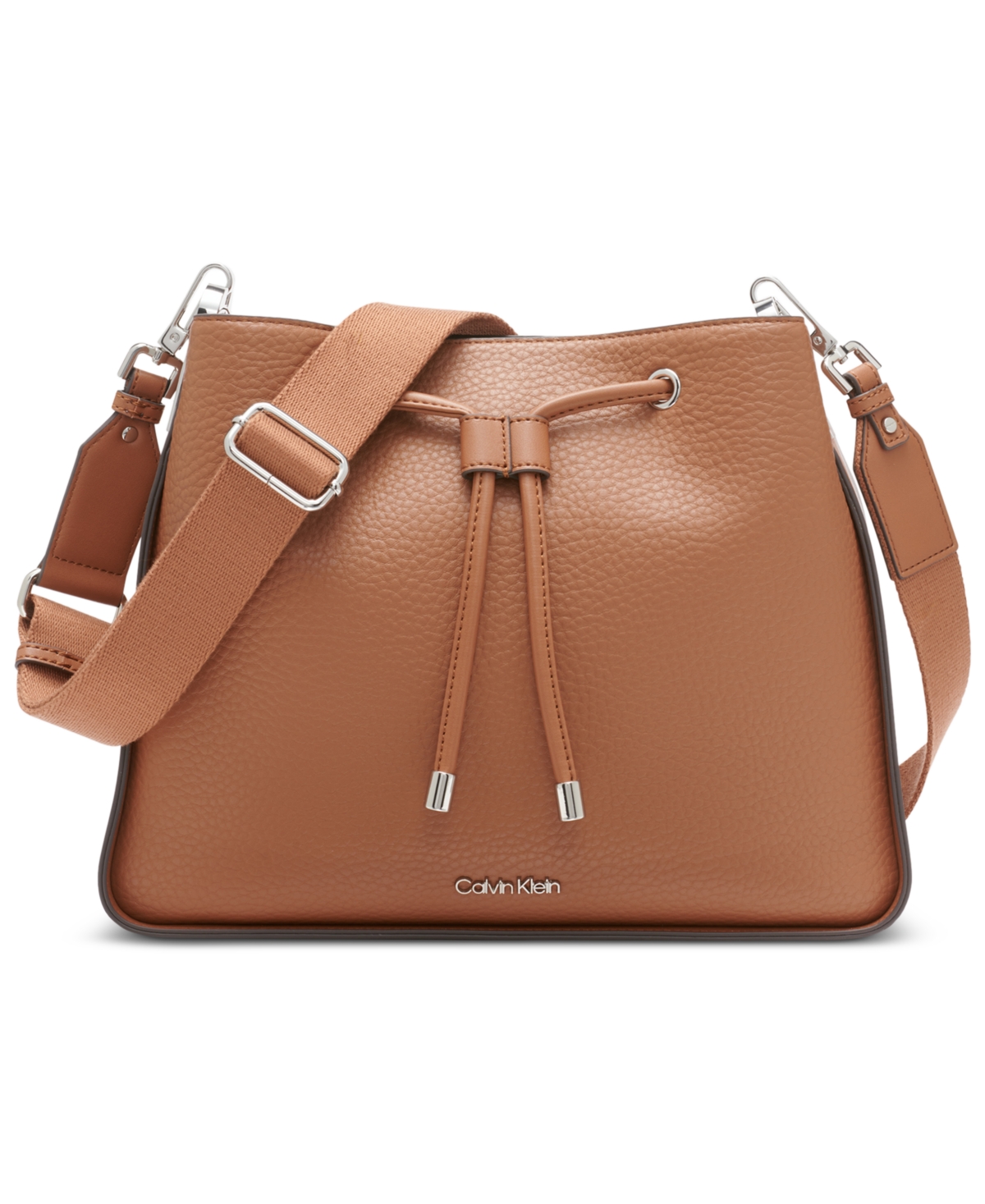 Calvin Klein Fay Drawstring Hobo with Adjustable Web Strap - Caramel