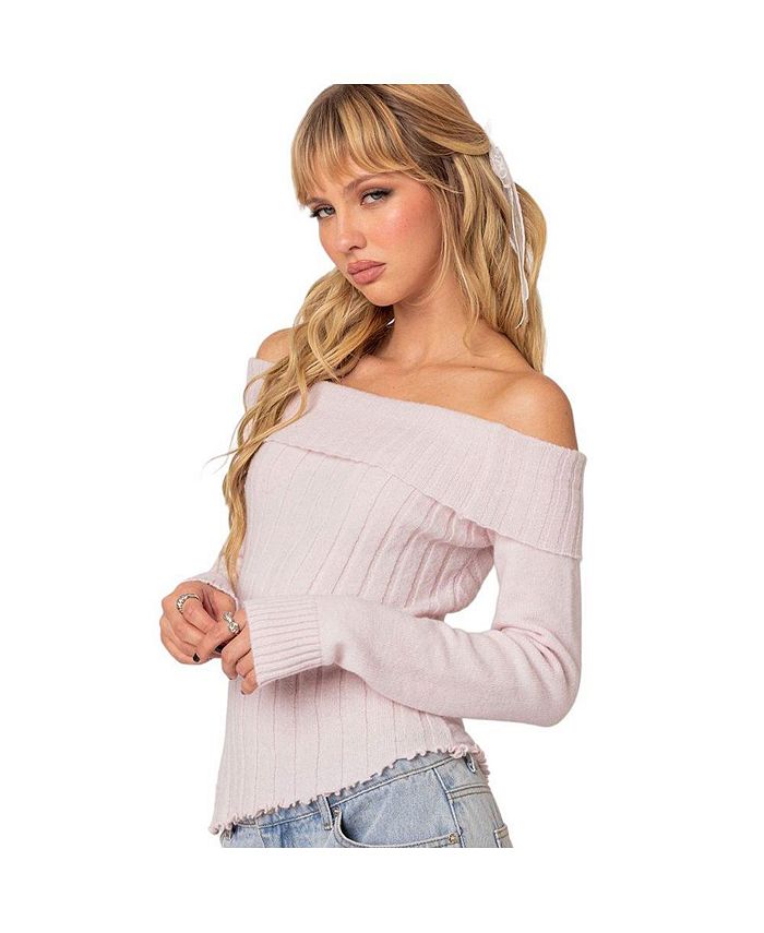 Edikted Women's Sonya fold over knit sweater top - Macy's