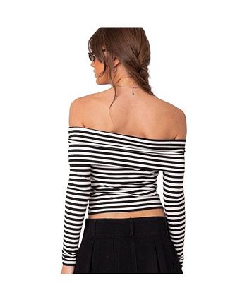 Edikted Women's Striped fold over top - Macy's