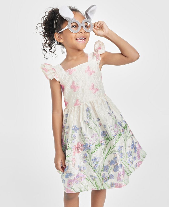 Rare Editions Toddler Girls Floral Butterfly Brocade Flutter-Sleeve ...