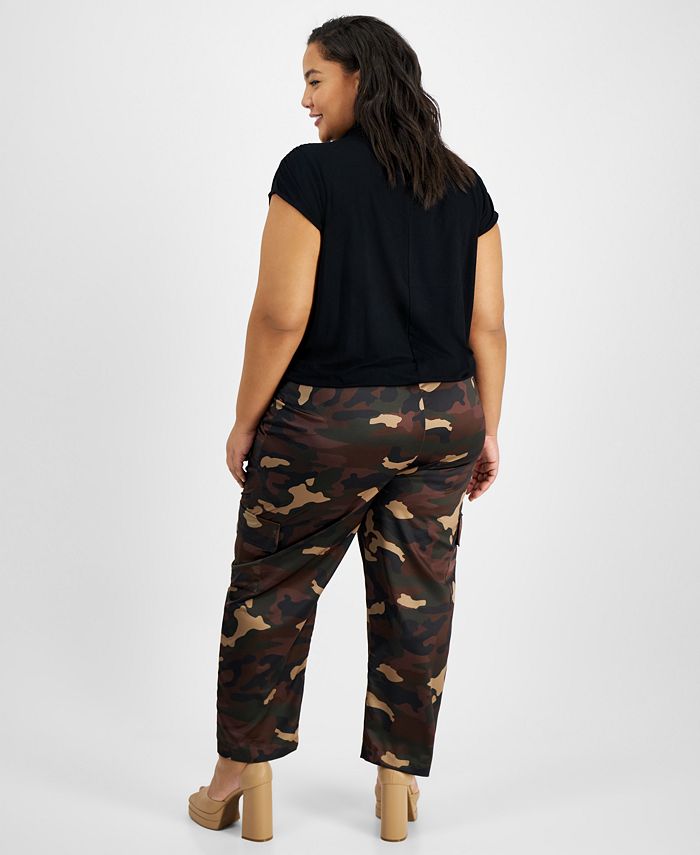 Bar III Trendy Plus Size Short-Sleeve Blouson T-Shirt & Satin Camo ...