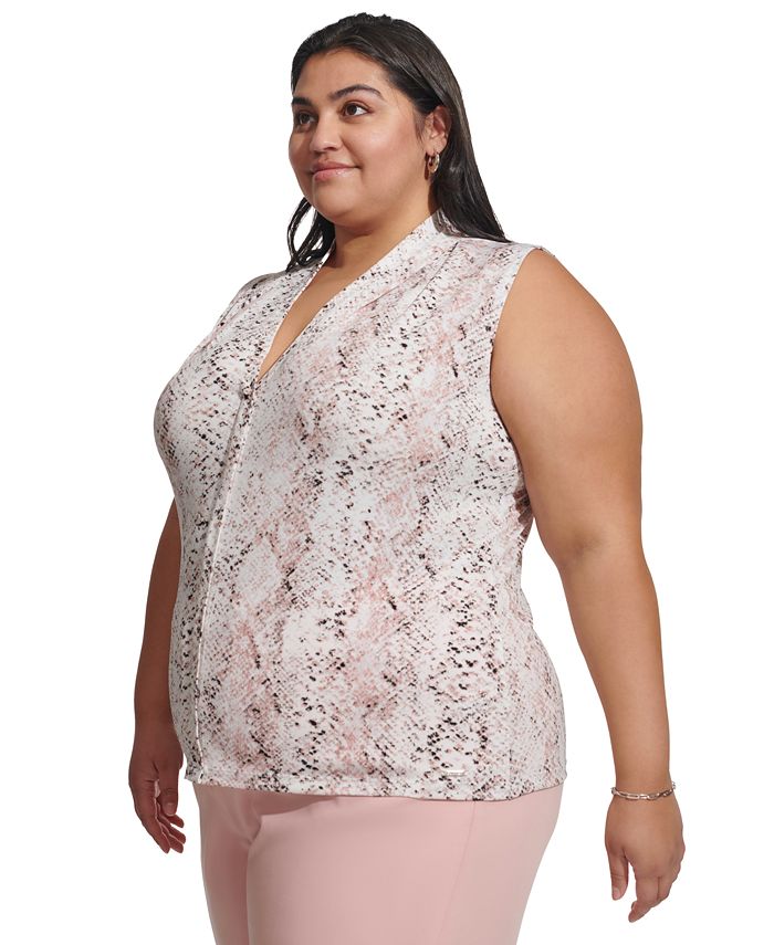 Calvin Klein Plus Size Printed Sleeveless V-Neck Camisole Top - Macy's