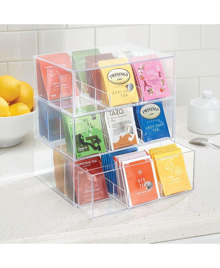 mDesign Plastic Tea Bag Caddy Box Storage Container Organizer - Clear ...