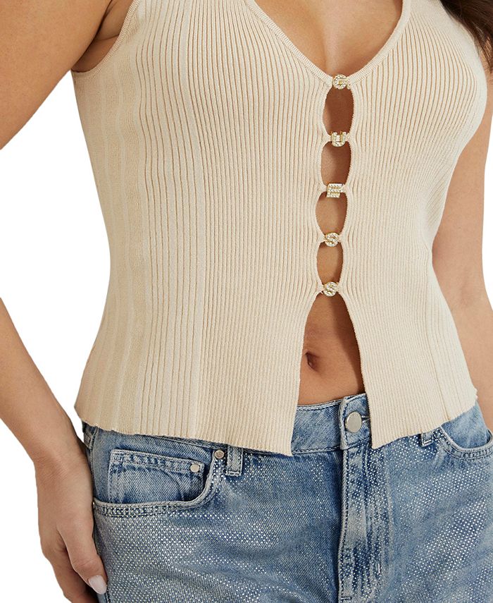 GUESS Women's Alphabet Charm Meghen Ribbed Sweater - Macy's