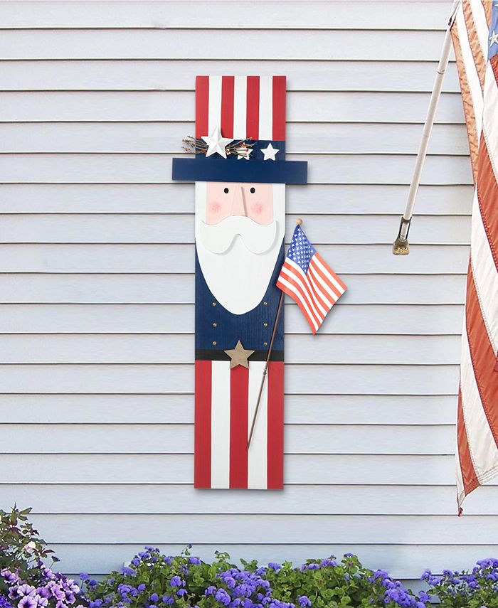 Glitzhome 36" H Patriotic, Americana Wooden Uncle Sam Porch Decor - Macy's