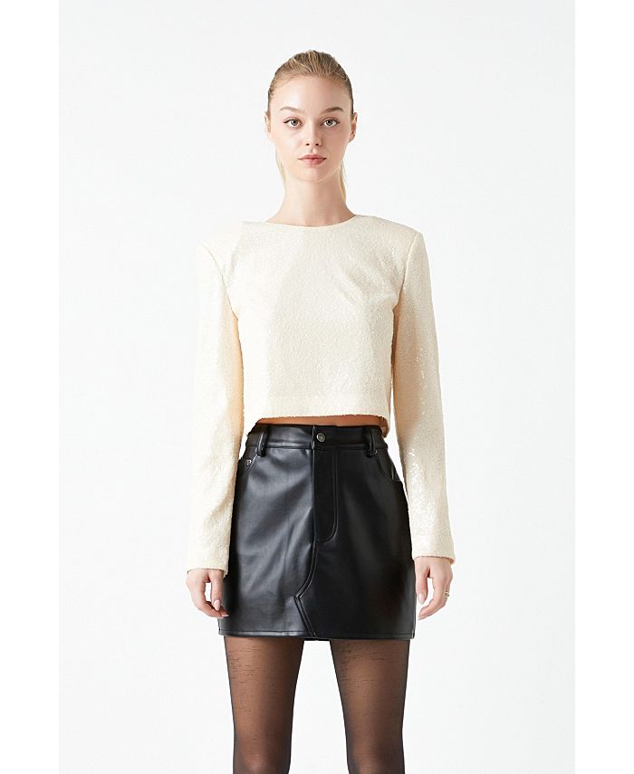 Grey Lab Women's Sequin Power Shoulder Top - Macy's