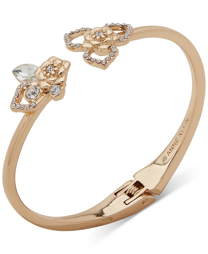 Anne Klein Gold-Tone Crystal Flower Cuff Bracelet - Macy's