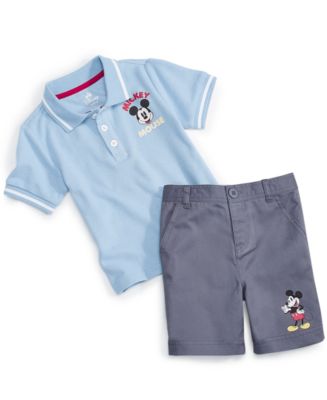 Disney Baby Mickey Tipped Polo Shirt & Shorts, 2 Piece Set - Macy's