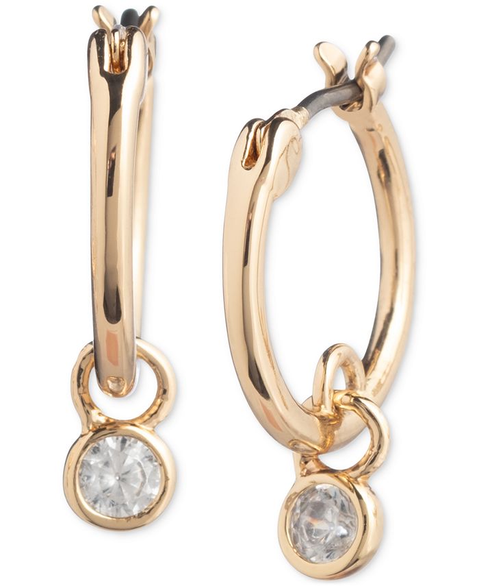 Lauren Ralph Lauren Gold-Tone Crystal Huggie Drop Hoop Earrings - Macy's