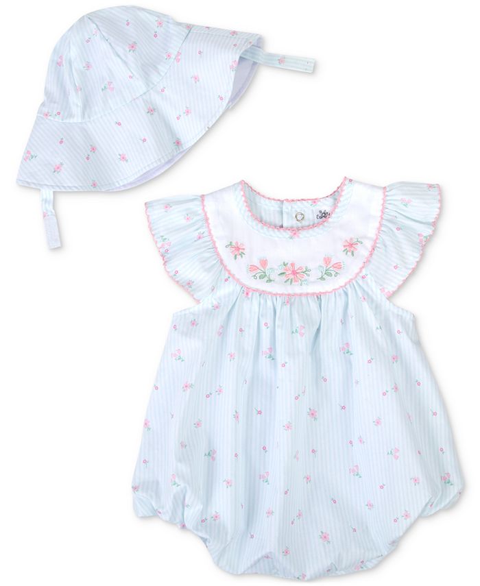 Baby Essentials Baby Girls Woven Cotton Floral-Print Romper and Hat, 2 Piece Set - Macy's