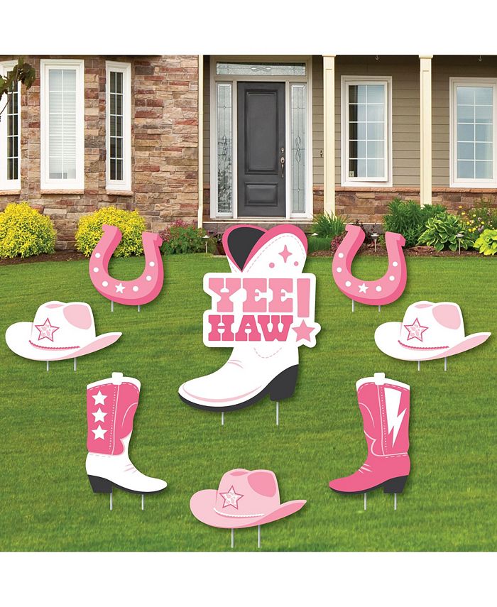 Big Dot of Happiness Rodeo Cowgirl - Lawn Decorations - Pink Western ...