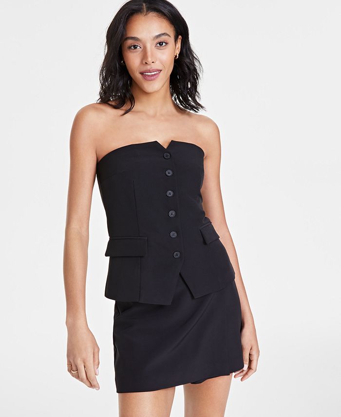 Bar III Women's Strapless Button-Front Top, Created for Macy's - Macy's