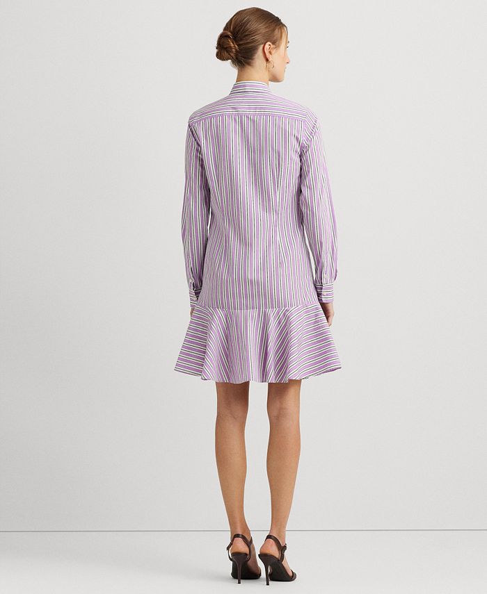 Lauren Ralph Lauren Women's Striped Broadcloth Tie-Neck Shirtdress - Macy's