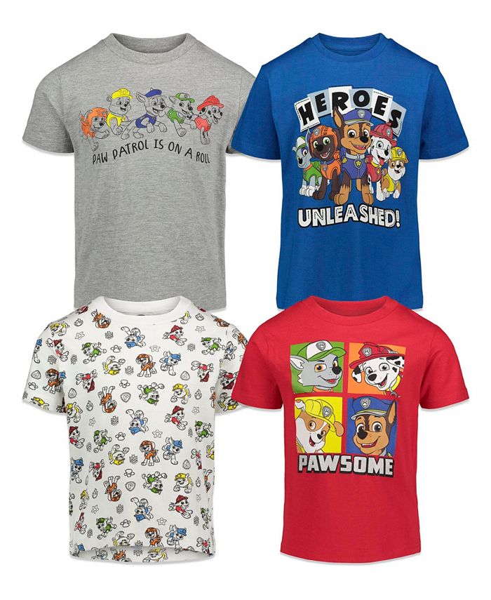 Paw Patrol Chase Marshall Rubble Rocky 4 Pack Graphic T-Shirts Toddler ...