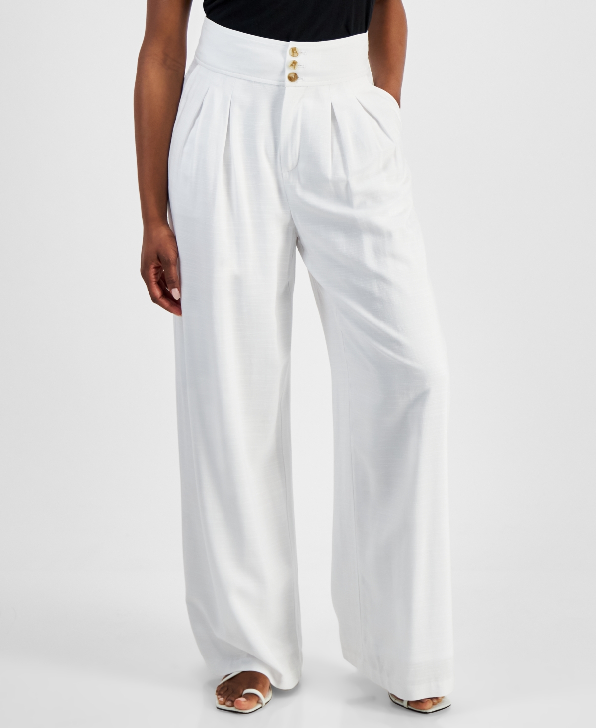 Click here for Bar Iii Petite High Rise Pleat-Front Wide Leg Pant... prices
