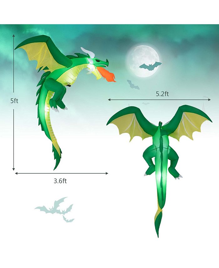 Costway 5 FT Hanging Halloween Inflatable Fire-breathing Dragon Flying ...