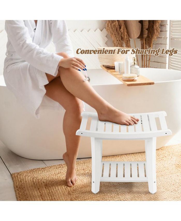 Slickblue Waterproof Bath Stool with Curved Seat and Storage Shelf - Macy's