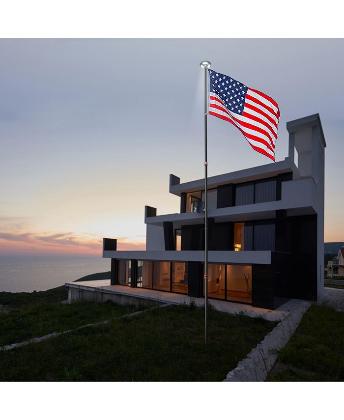 Yescom 20 Ft Telescopic Aluminum Flag Pole Kit with 111 LED Solar Light ...